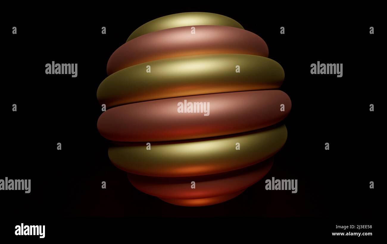 3D ball of curved golden and orange layers in hypnotic motion. Design ...