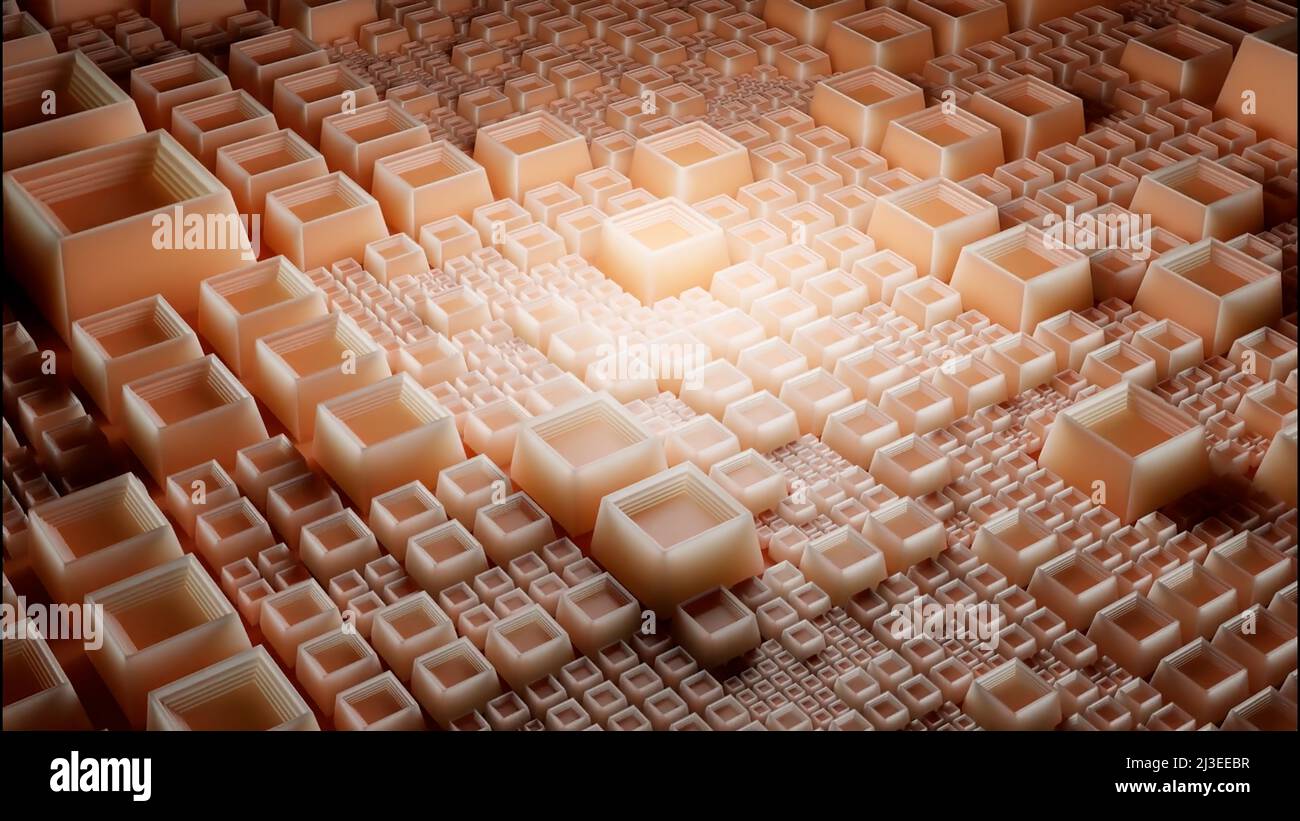 Abstract surface with plastic 3D shapes, seamless loop. Design. Flying ...