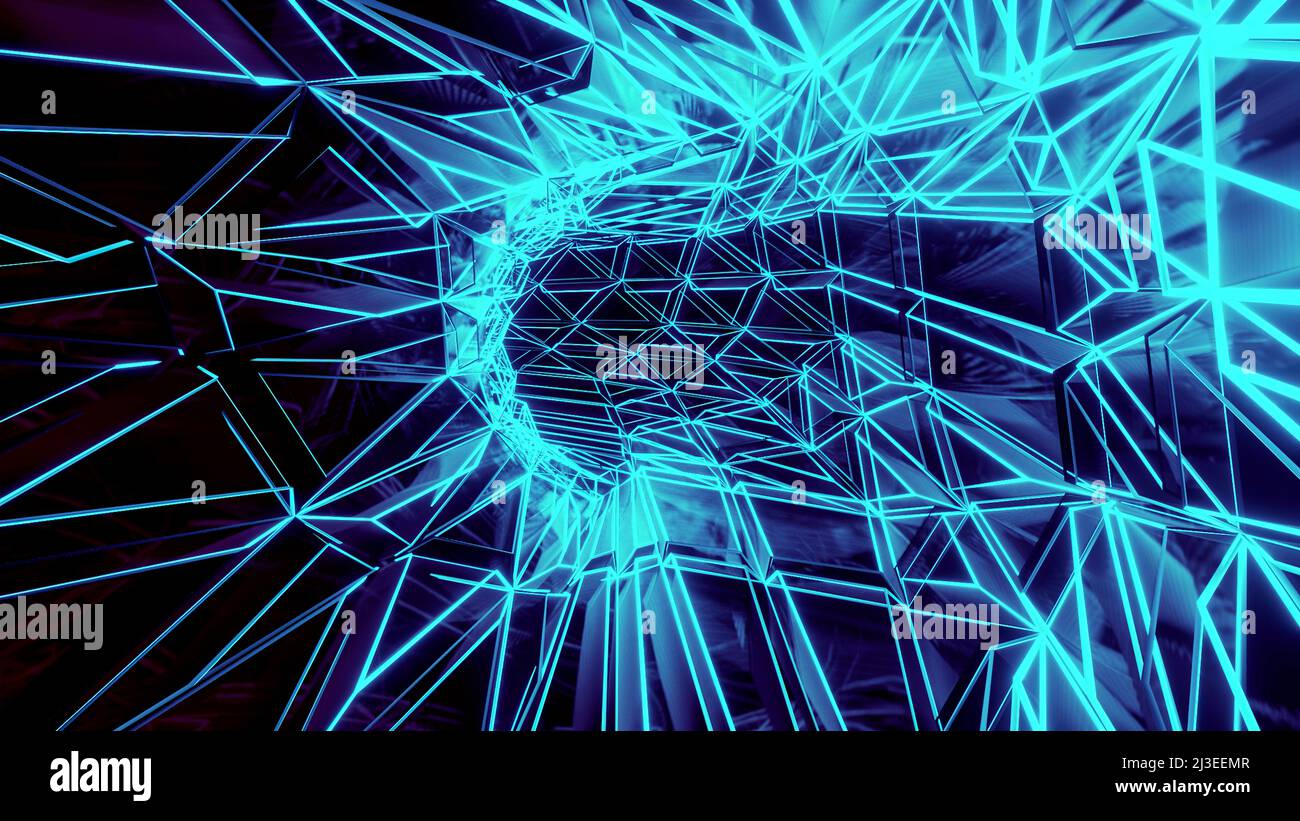 Flying through glowing neon lines creating tunnel, seamless loop ...