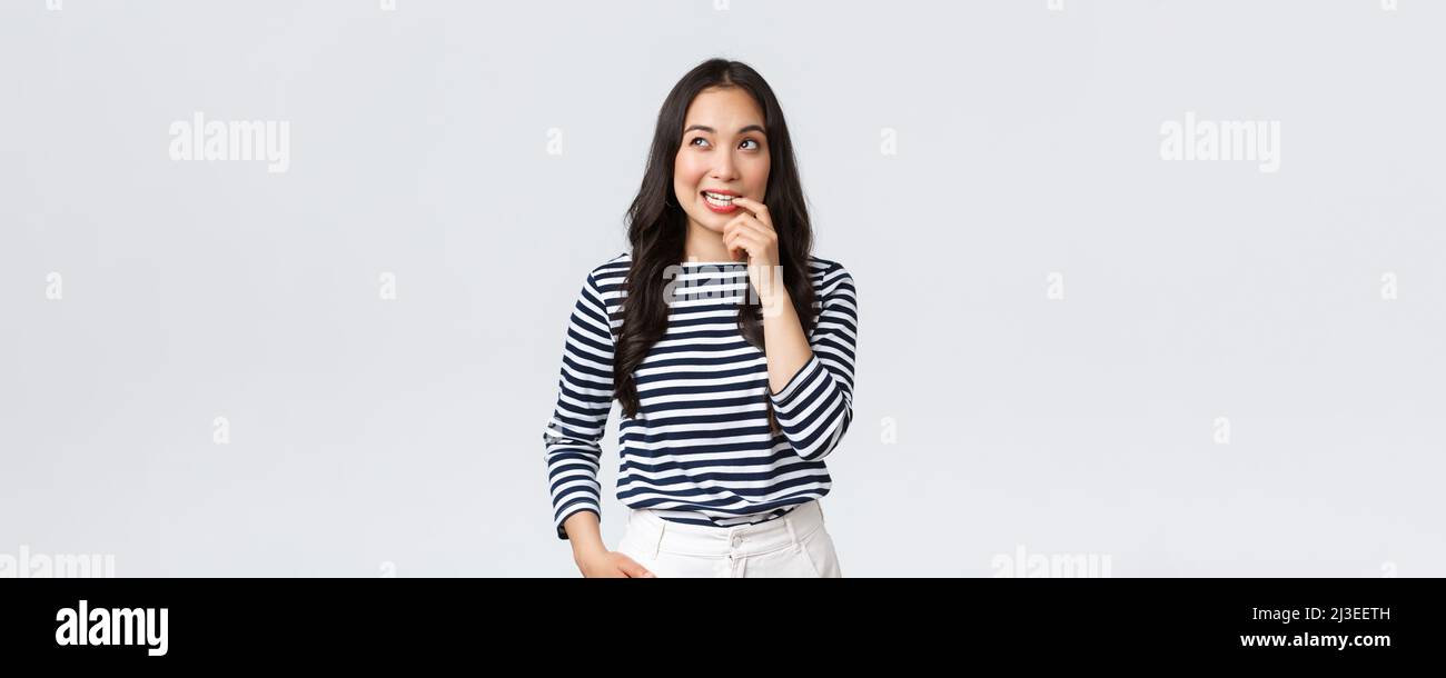 Lifestyle, people emotions and casual concept. Thoughtful, dreamy and ...