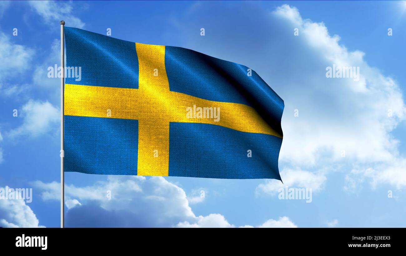 Blue and yellow waving flag of Sweden. Motion. Bright animation with a ...