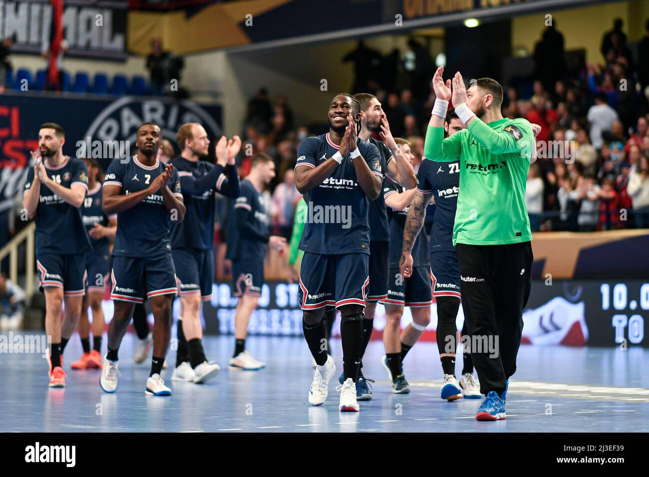 Team of PSG celebrates during the EHF Champions League, Play-offs ...