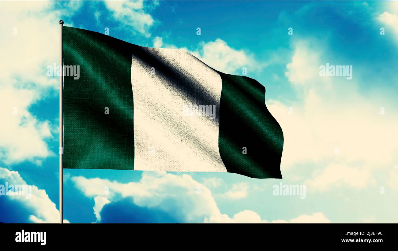 Waving flag of Nigeria, seamless loop. Motion. Contrasting animation with a realistic waving ...