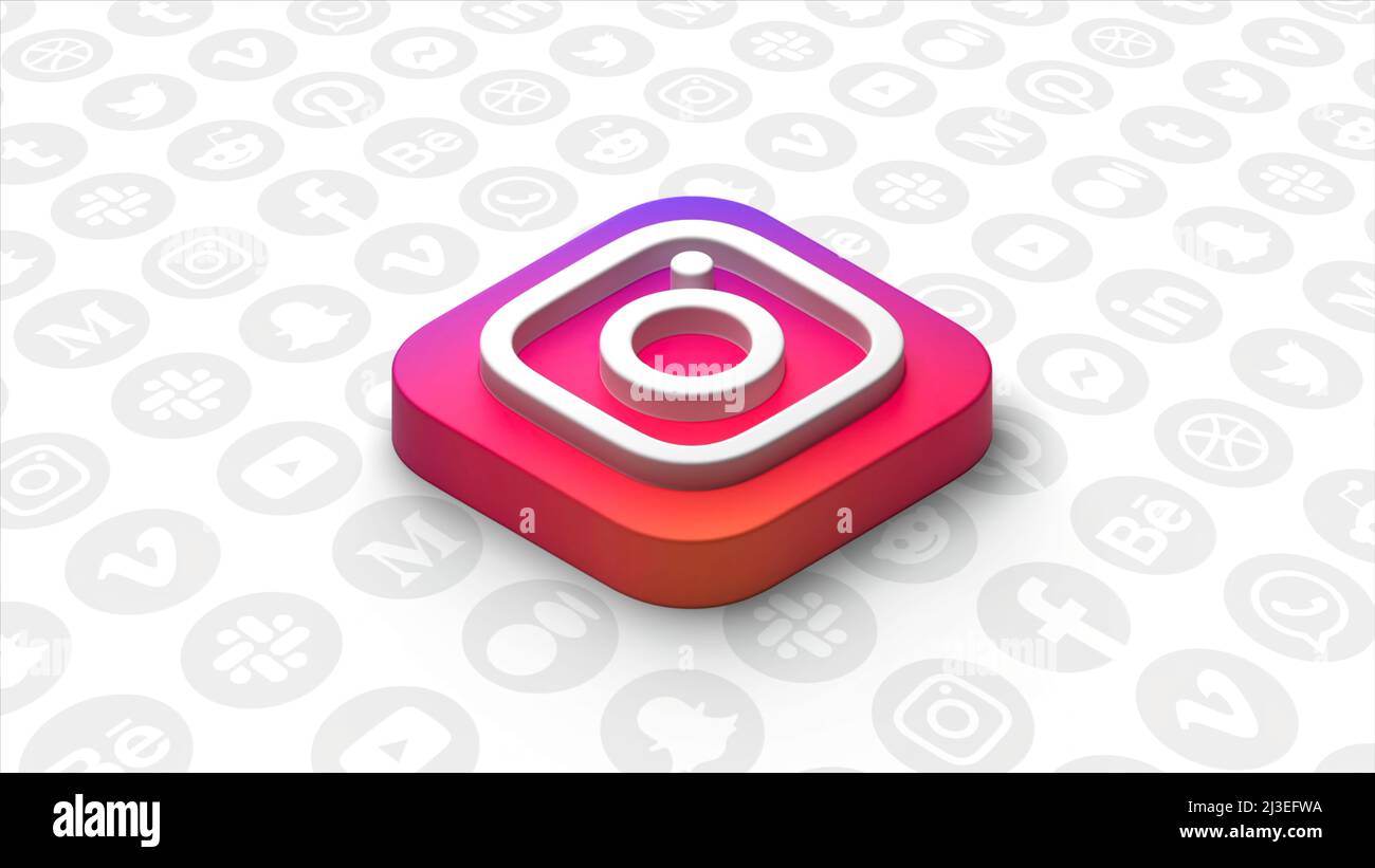 Abstract instagram logotype formed by colorful particles. Motion. Icon ...