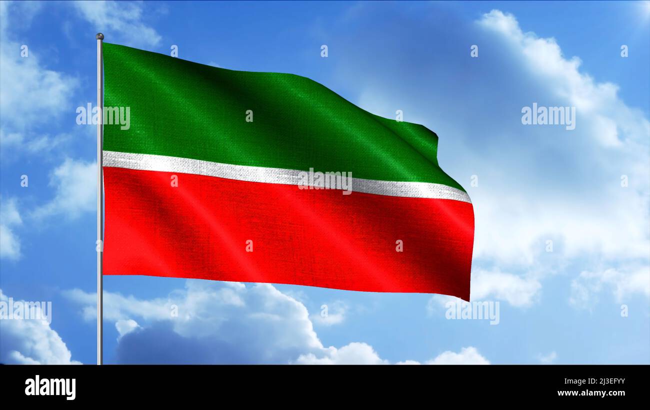 Tatarstan flag waving in the wind against light blue sky background ...