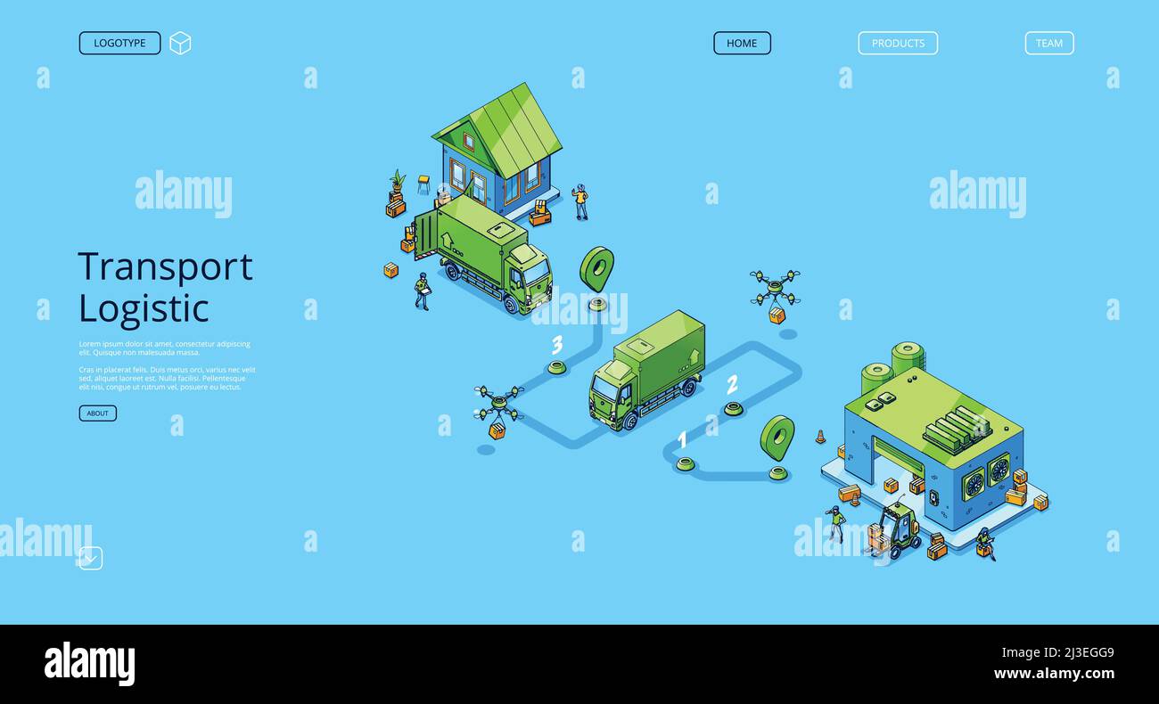 Transport logistic isometric landing page, distribution , truck ...