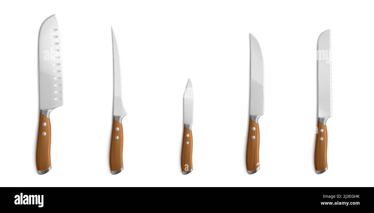 Chef knives for cooking, cutting and carving food. Kitchen tools with ...
