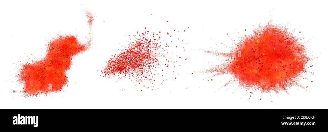 Chili pepper powder splash, dust or red color explosion on white ...