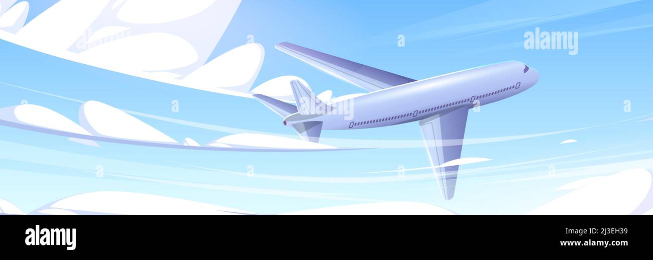 Plane fly in blue sky with clouds. Passenger aircraft flight. Concept ...
