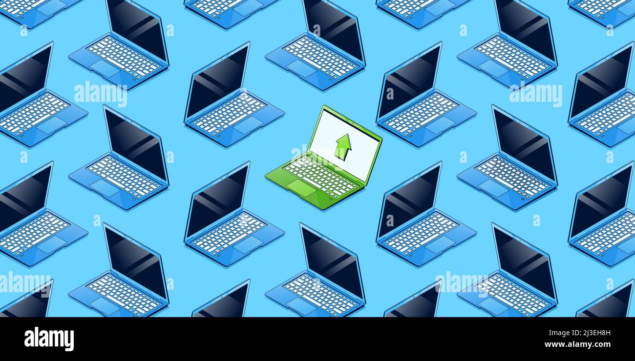 Seamless pattern with isometric modern laptops, notebook computers on ...