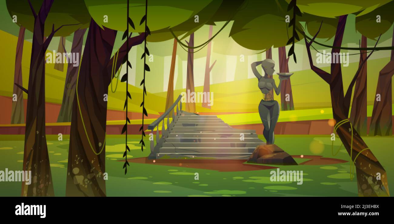 Ancient ruins of temple, greek or roman architecture in jungle. Vector ...