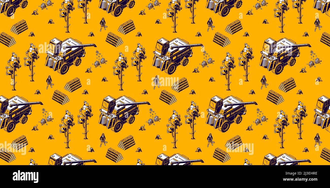 Coffee farming and harvesting isometric seamless pattern. Farmers ...