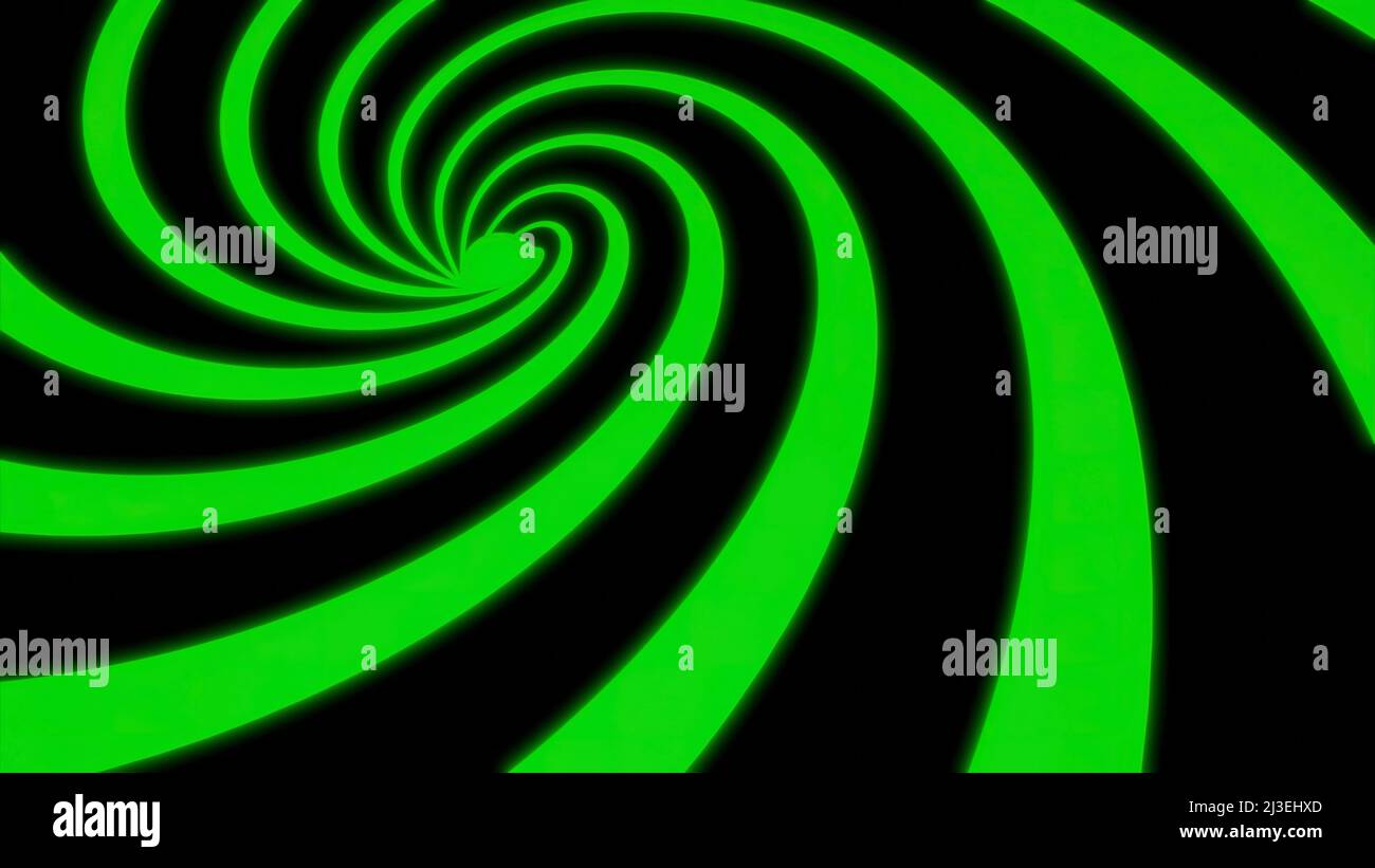 Rotating hypnotic spiral in circle. Design. Bright lines rotating in spiral on black background ...