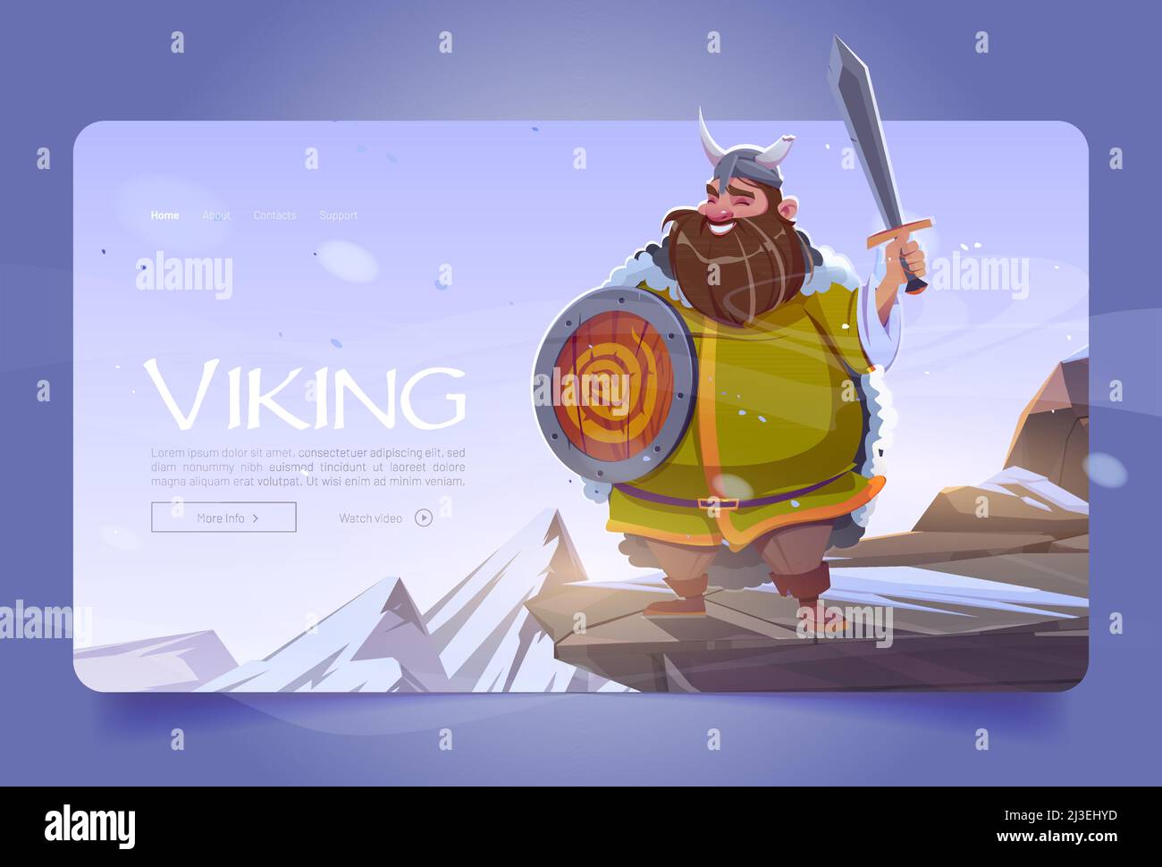 Viking banner with ancient scandinavian warrior on mountain. Vector ...