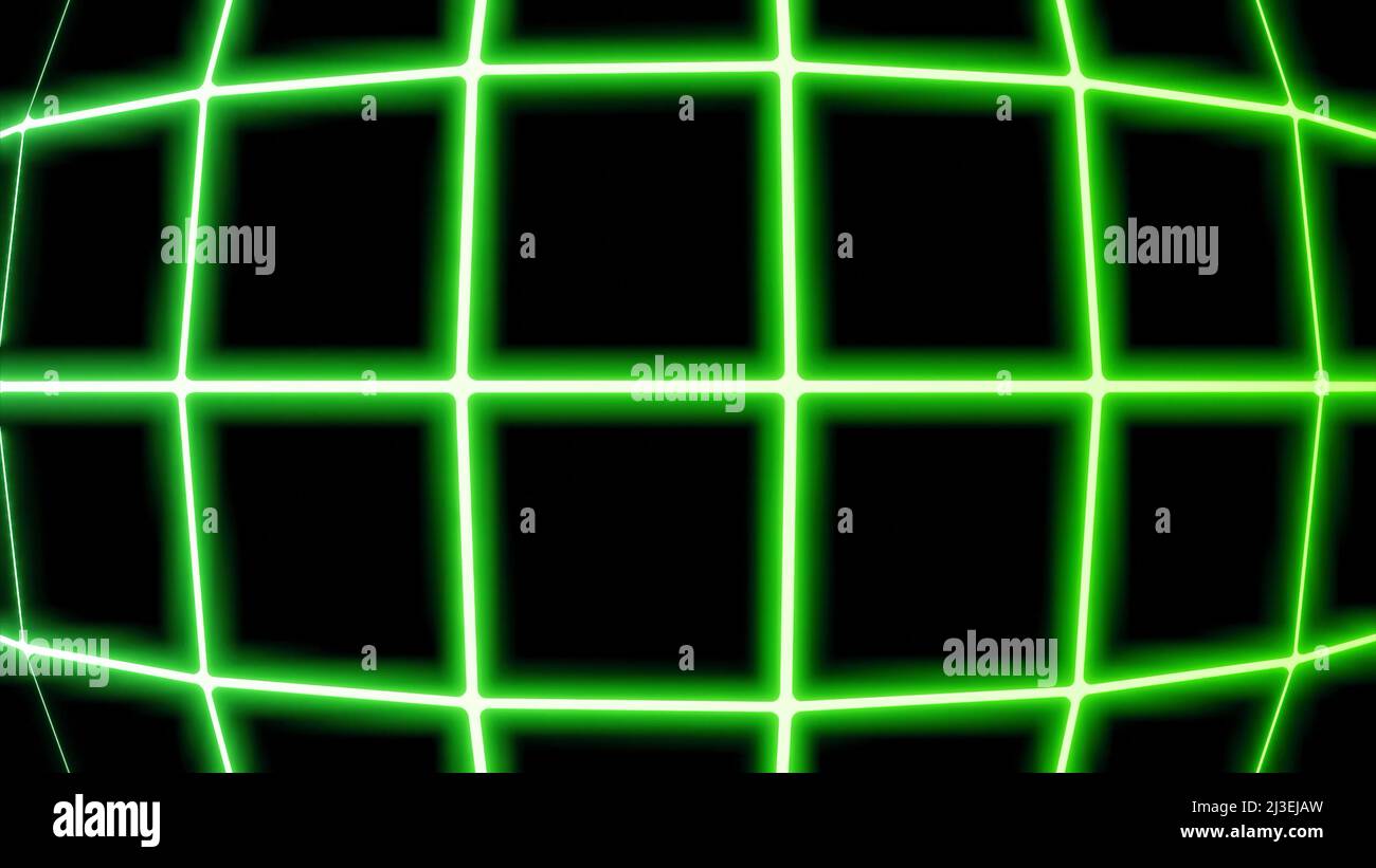 Moving curved neon grid. Design. Glowing cyber grid moves on black ...