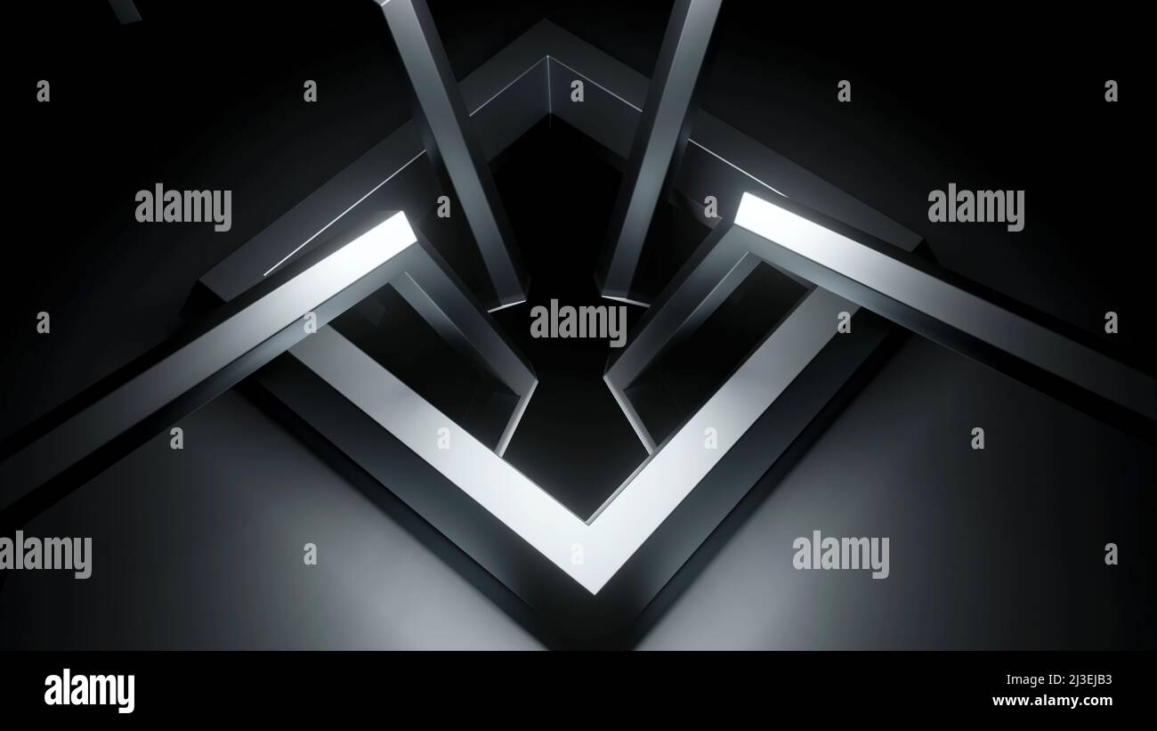 3D square rings rotate in hole. Design. 3D installation with square ...