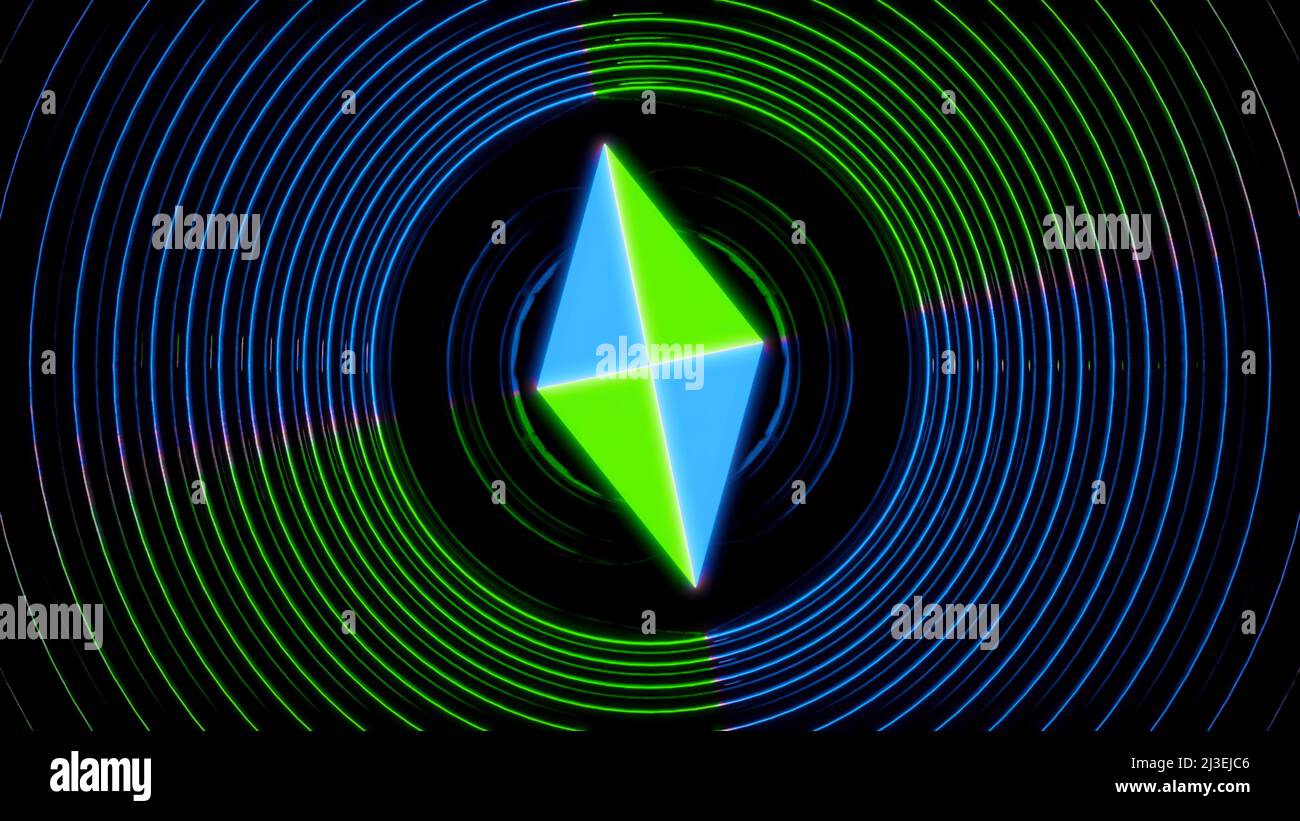 Glowing geometric rhombus rotates. Design. 3D glowing rhombus rotates ...