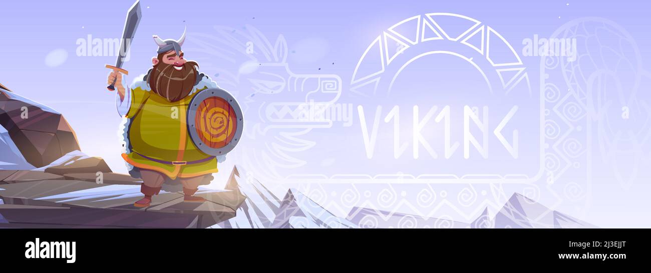 Viking, scandinavian warrior, cartoon character. Funny fat man ...