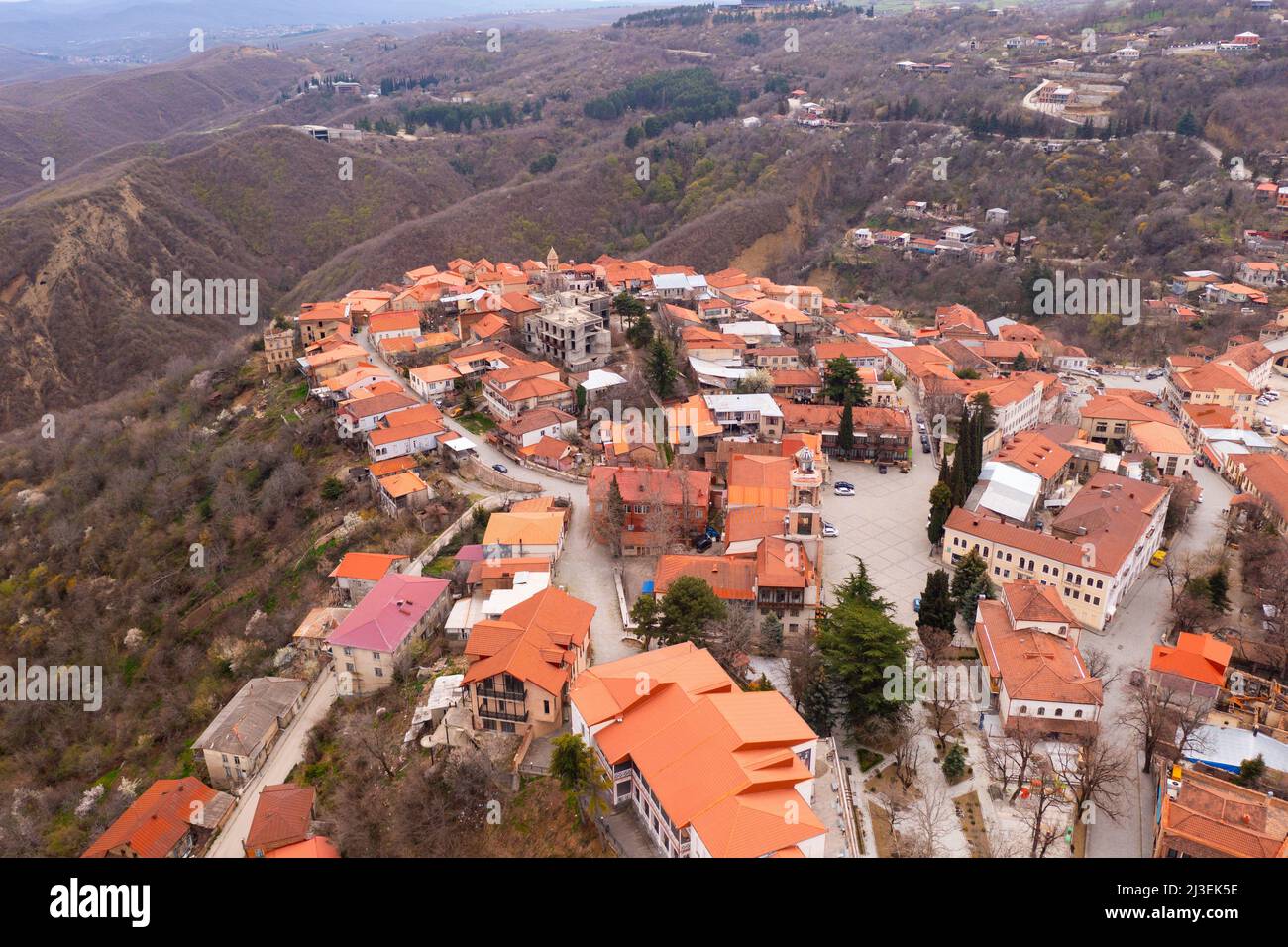 Aerial view on Signagi and Alazani valley, Georgia. Sighnaghi of love ...