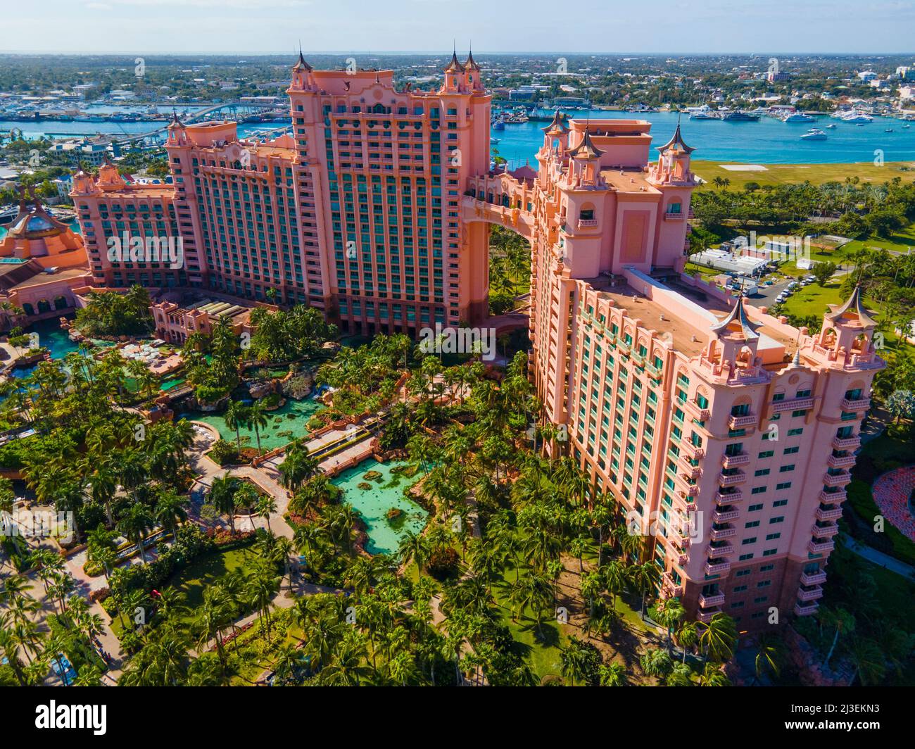 Aerial view of The Royal Tower at Atlantis Hotel on Paradise Island ...