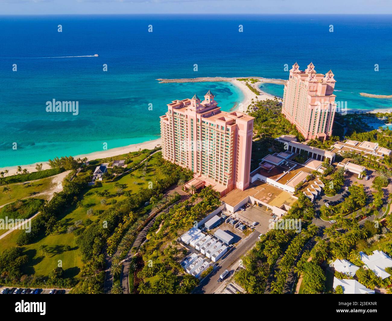 Aerial view of The Cove and Reef Tower at Atlantis Hotel on Paradise ...