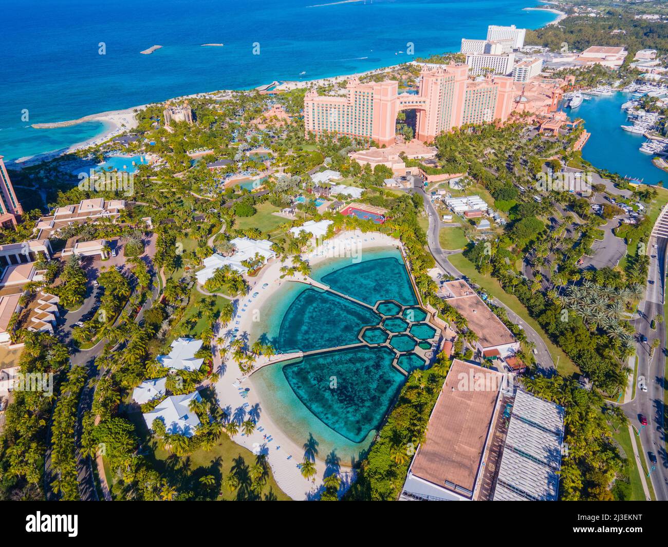 Dolphin Cay aerial view and Royal Tower at Atlantis Hotel on Paradise ...