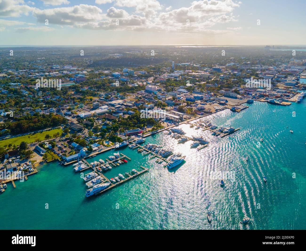 Nassau downtown aerial view and Nassau Cruise Port in Nassau Harbour on ...