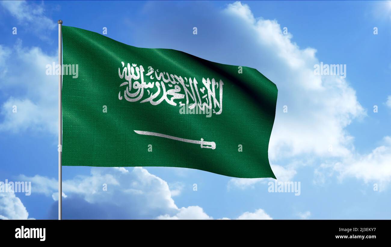 3D flag waving on background of sky in windy weather. Motion. Animation ...