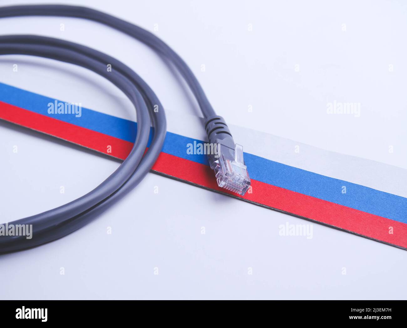 Internet and Russia. Internet cable on the background of the Russian ...