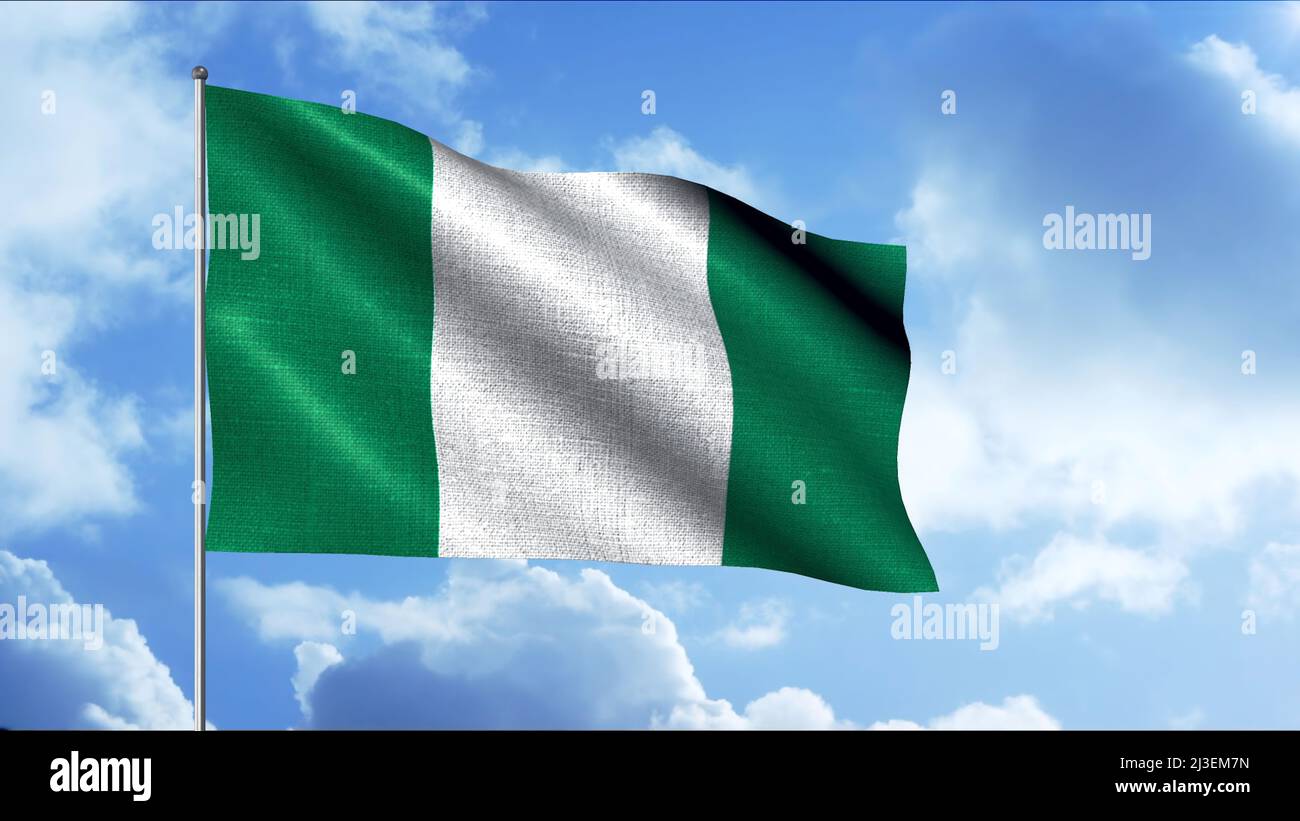 3D flag waving on background of sky in windy weather. Motion. Animation ...