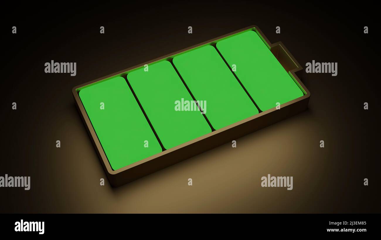 3D animation of battery charge. Design. Color indicator of charge in ...