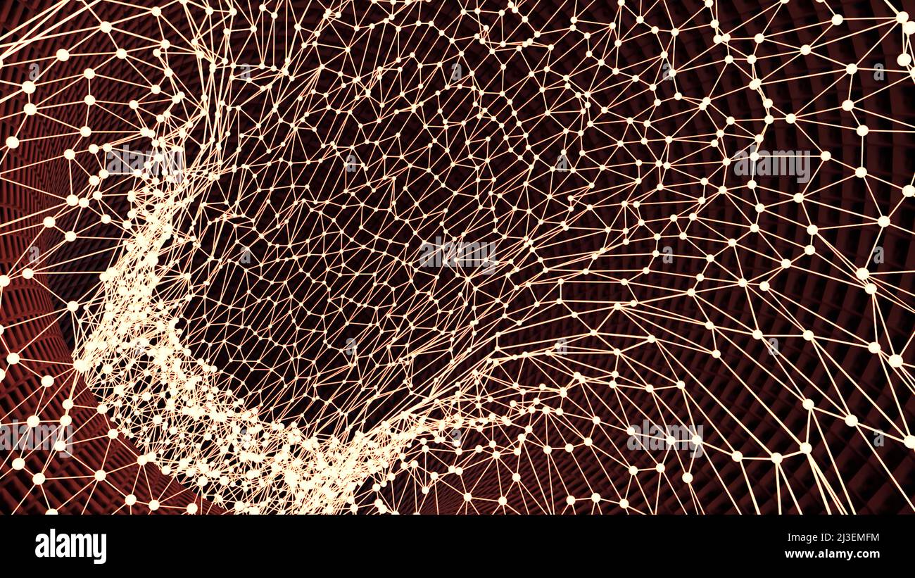 Moving tunnel from grid. Design. Tunnel made of grid with dots. Twisted ...