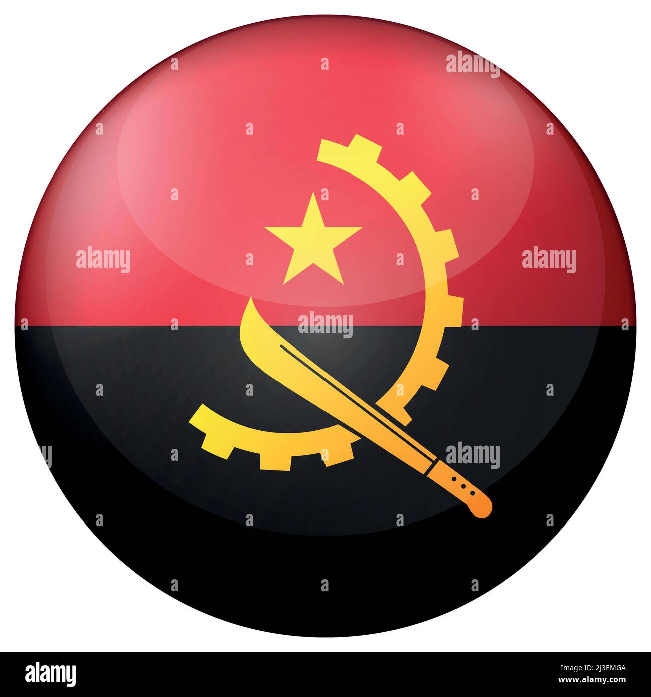 Round icon with flag of Angola. Glass light ball, sticker, sphere ...
