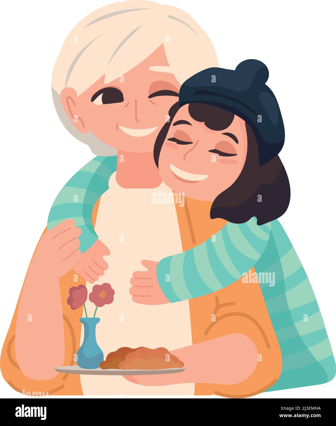 Hugging happy mother daughter Stock Vector Images - Alamy