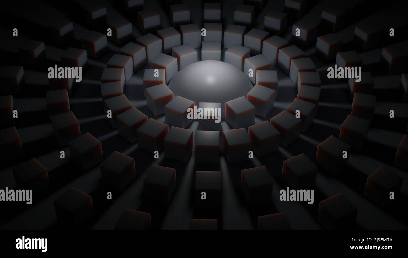 Rings of cubes rotate around circle. Design. 3D animation of rotating ...