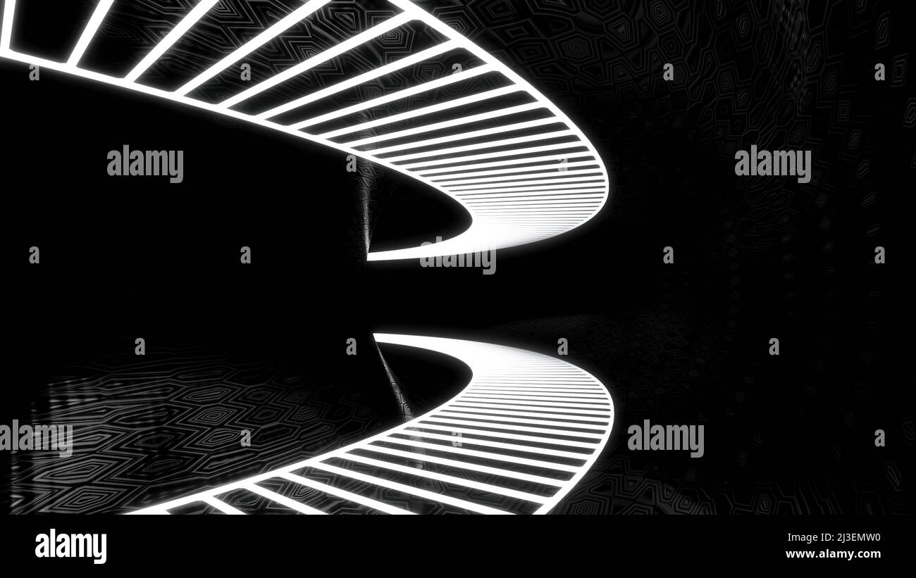 Mirror path moving in tunnel. Design. Glowing road is moving fast in ...