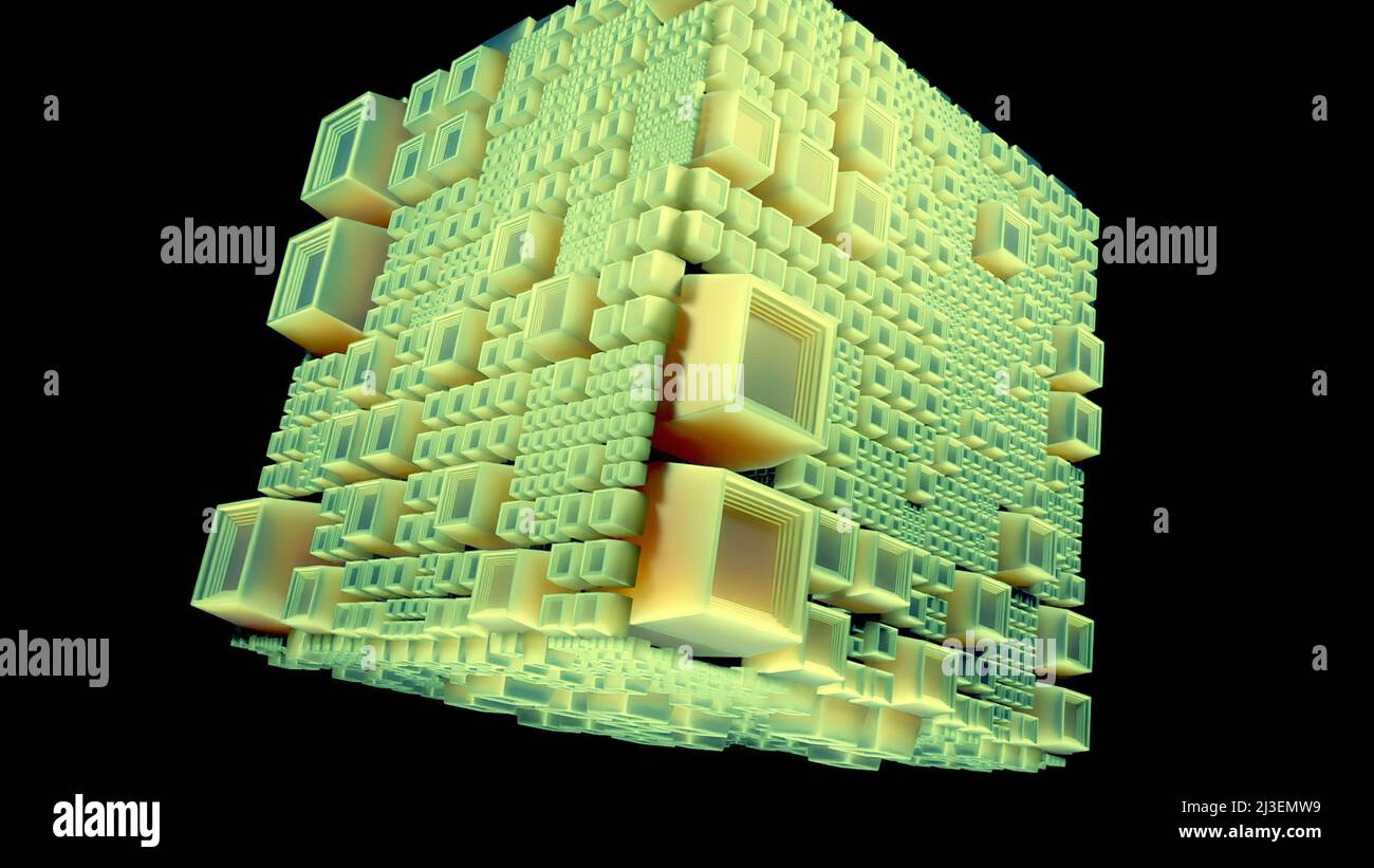 Rotating cube with futuristic texture. Design. 3D cube with bulging ...