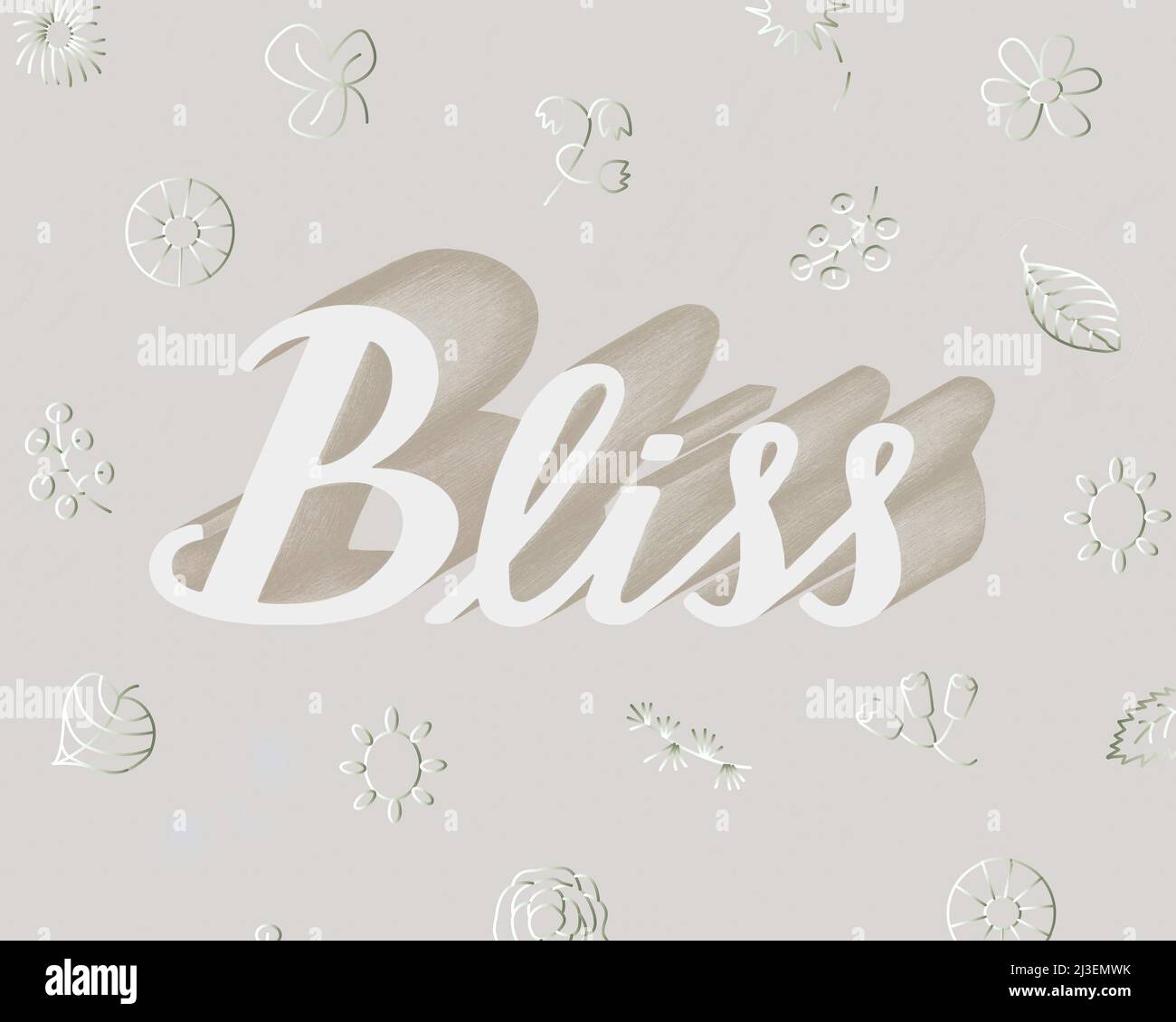 Bliss hand lettering, volumetric letters on light background with ...