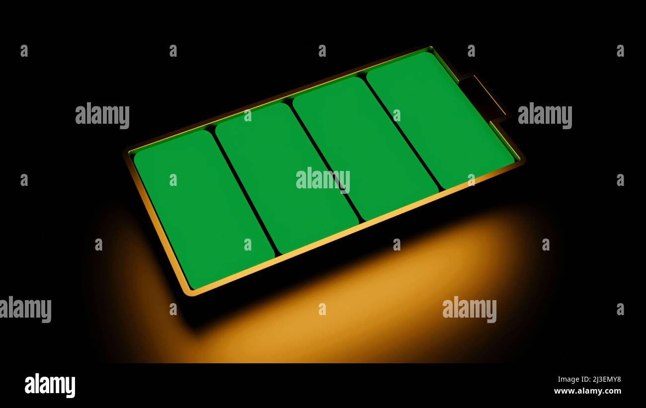 3D animation of battery charge. Design. Color indicator of charge in ...