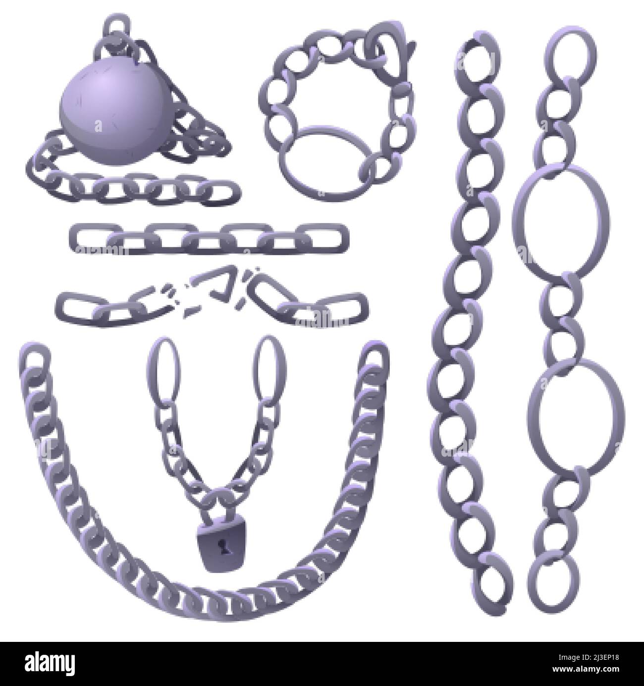 Metal chains with whole and broken links made of silver, chrome or ...