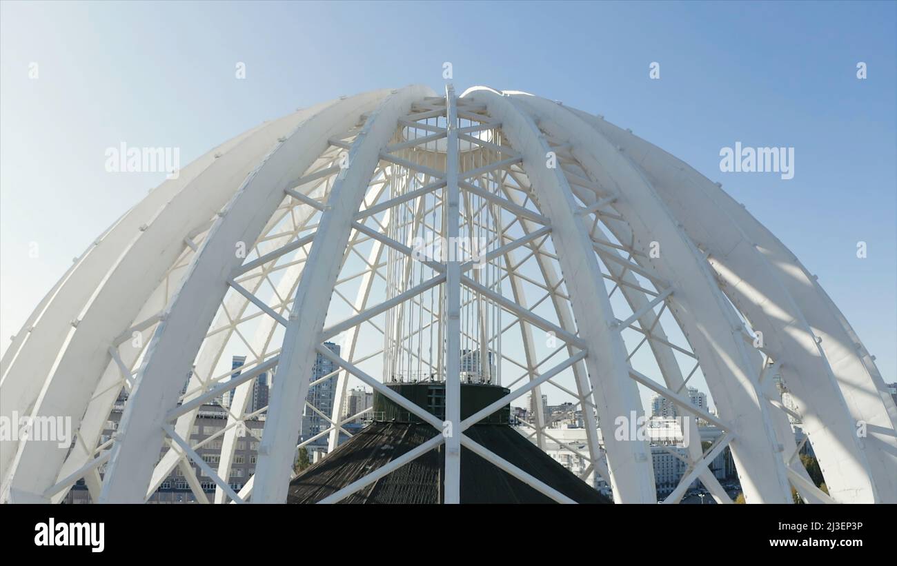 Modern white dome-shaped structure. Stock footage. Top view of ...