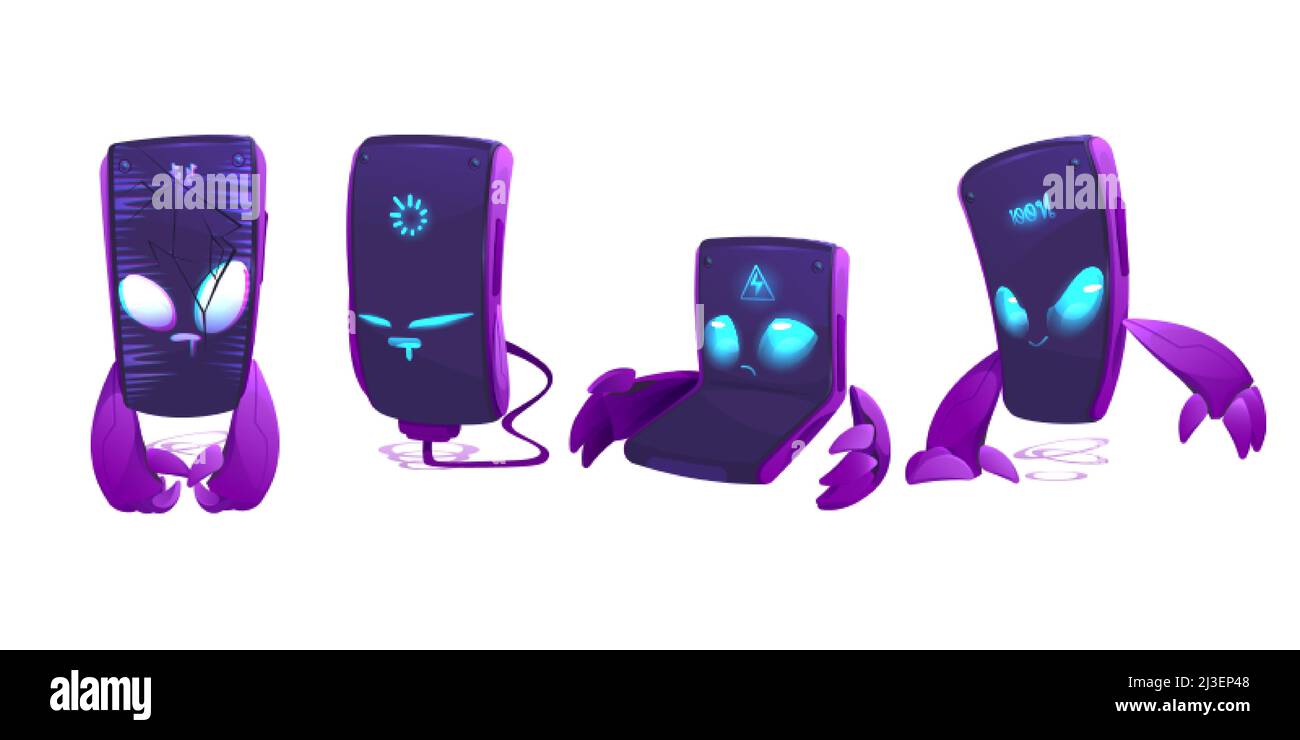 Cartoon mobile phone characters isolated set. Smartphone monster with ...