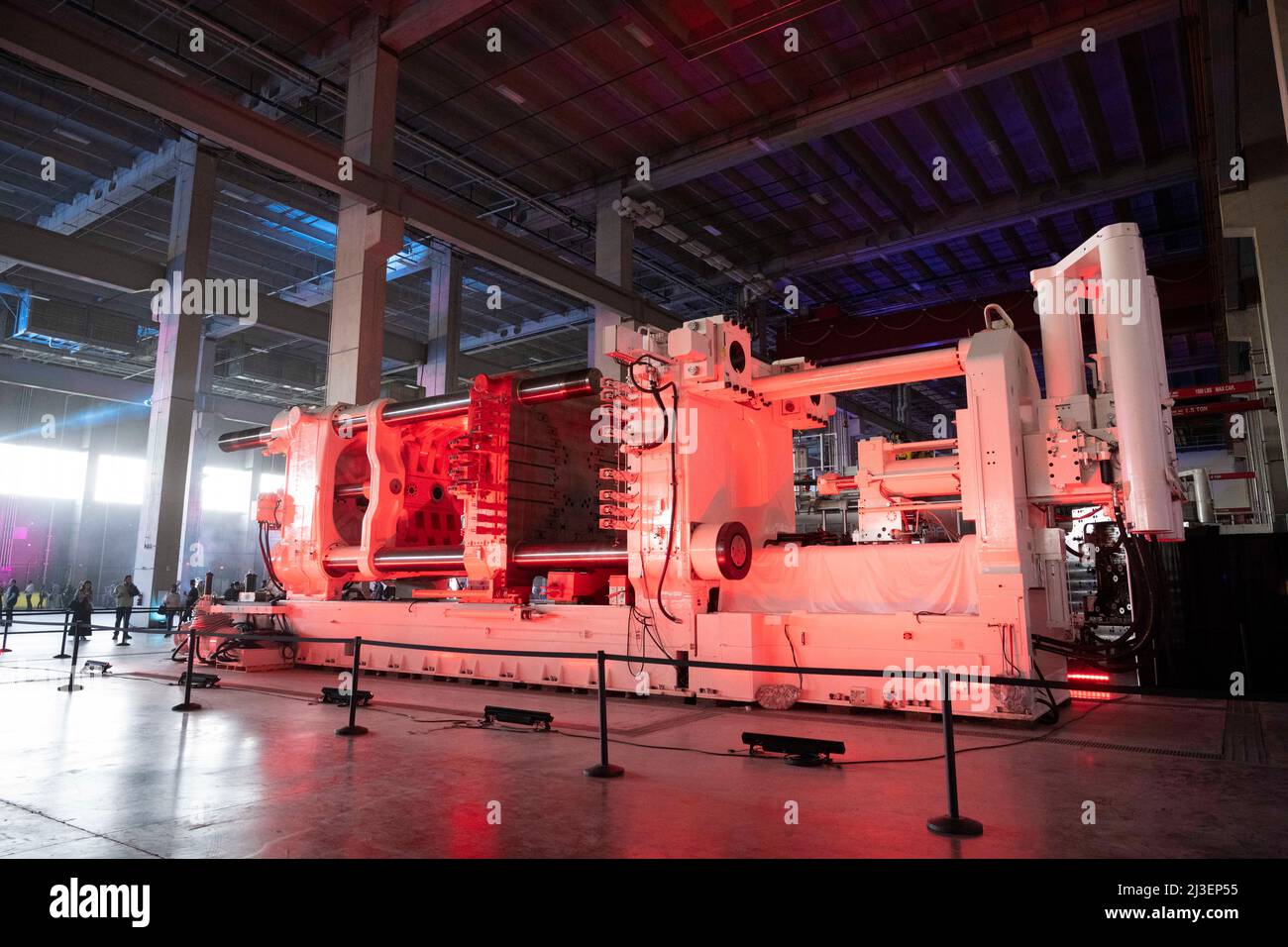 Austin Texas USA, April 7 2022: Guests look at aluminum frame stamping ...