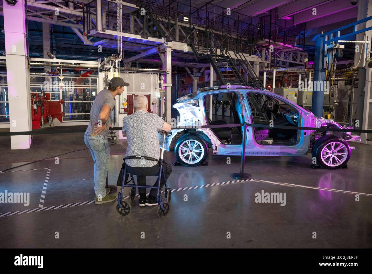 Austin Texas USA, April 7 2022: Partially built car on display at the ...