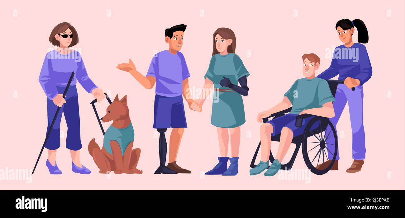 Diverse handicap people group, disability concept. Disabled character ...