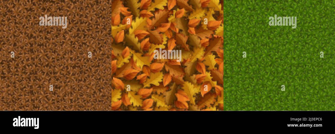 Game textures of green or dead brown grass and fallen autumn leaves ...