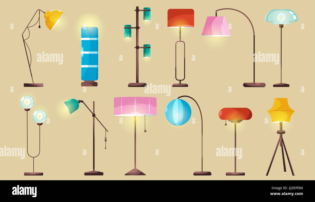 Modern floor lamps, stylish electric lights for home or office interior ...