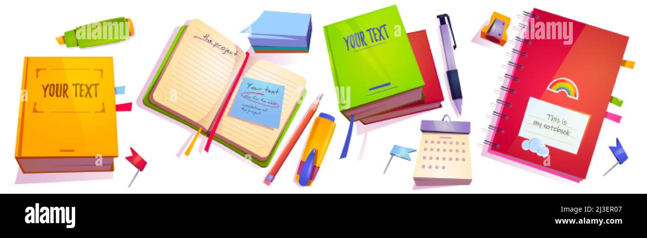 Stationery and notebooks, school or office supplies and notepads of ...