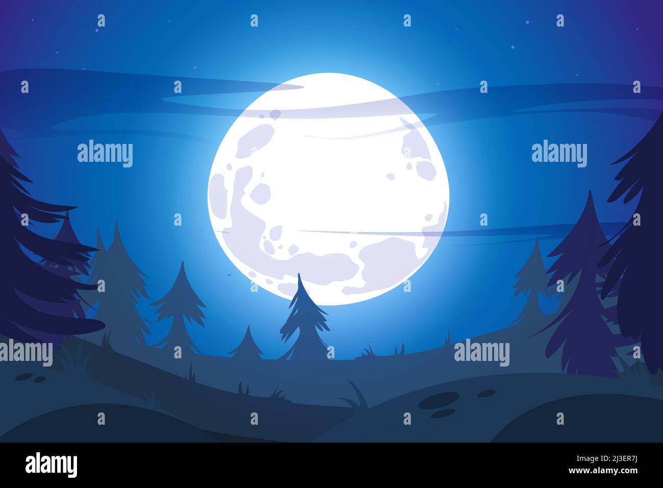Full Moon Night Sky Cartoon