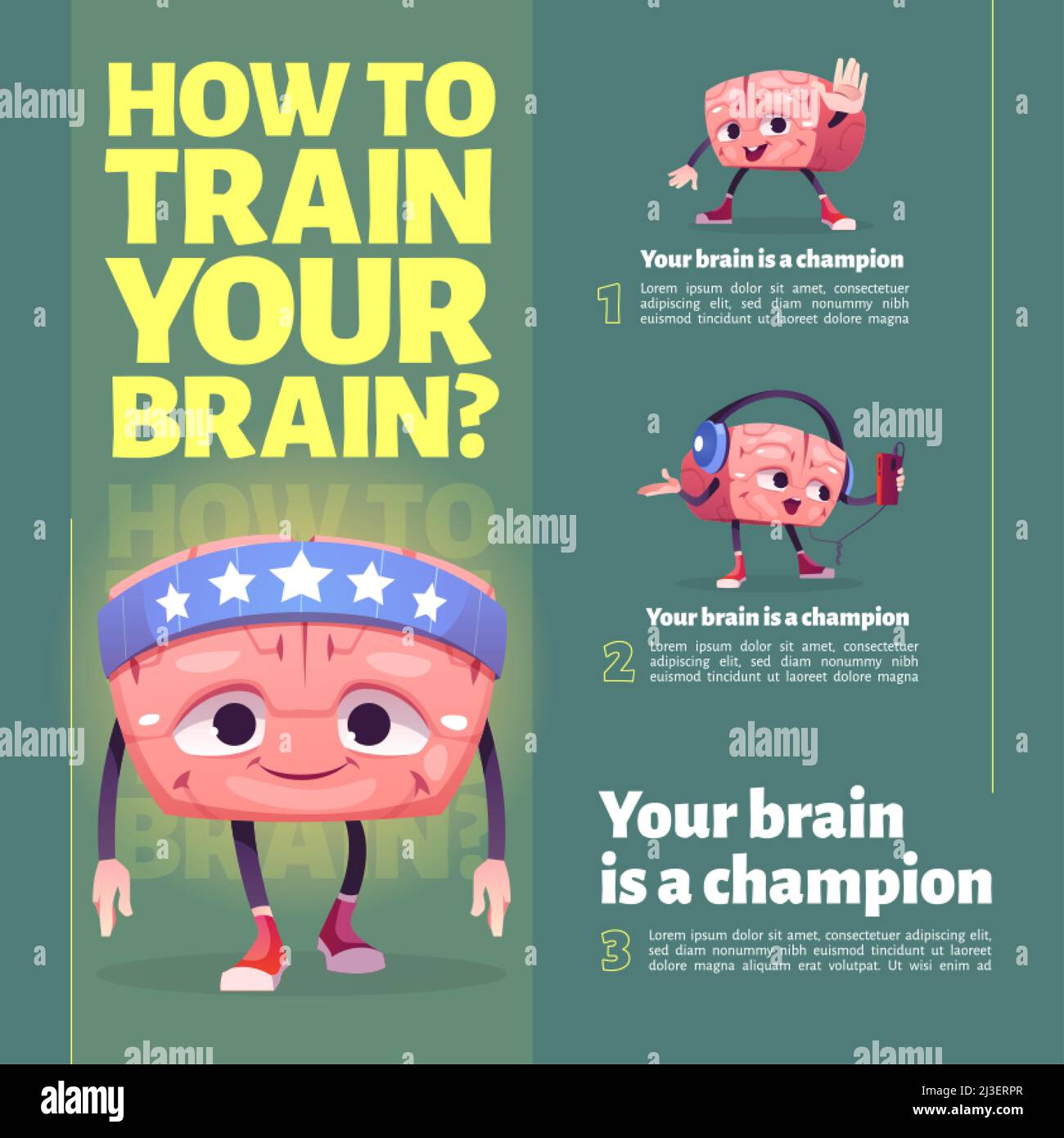 How to train brain poster with cute runner character. Vector banner of ...